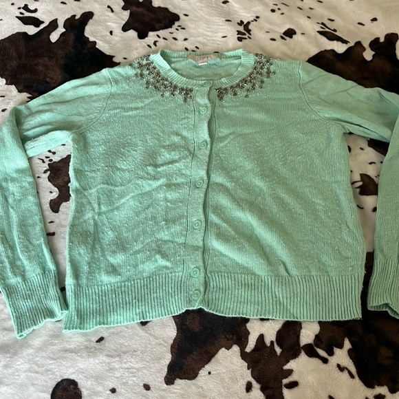 LOFT | Sweaters | Rhinestone Beaded Encrusted Cardigan Sweater M Mint ...